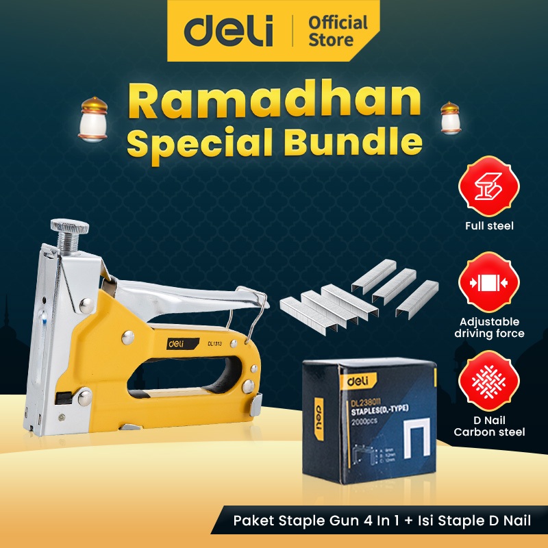 Jual Deli Staple Gun 3 In 1 Set Isi Staples D Nail 2000 Pcs | Shopee ...