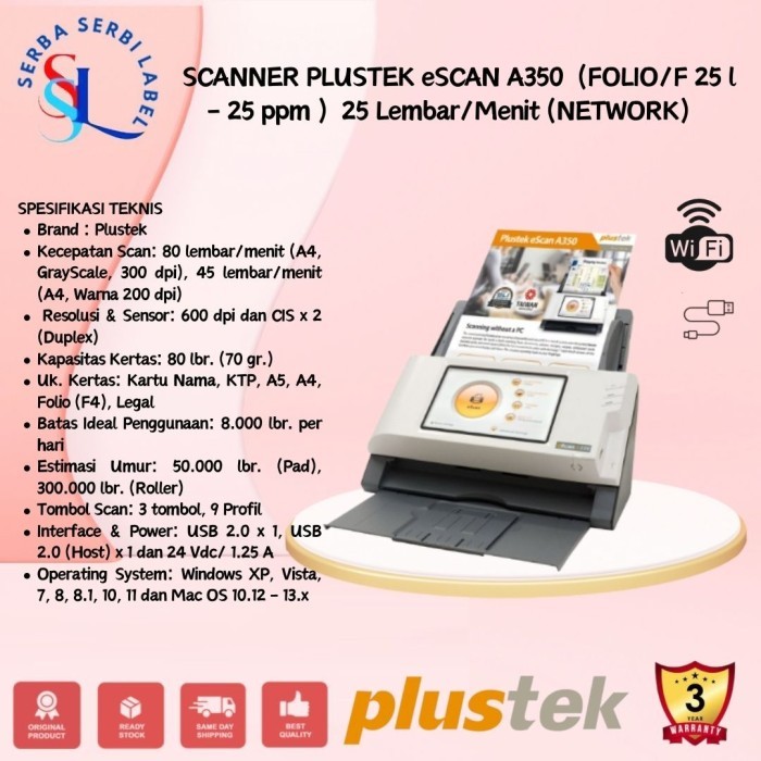 Jual Plustek SmartOffice S60|SCANNER PLUSTEK eSCAN A350 (FOLIO/F4 - 25 ...