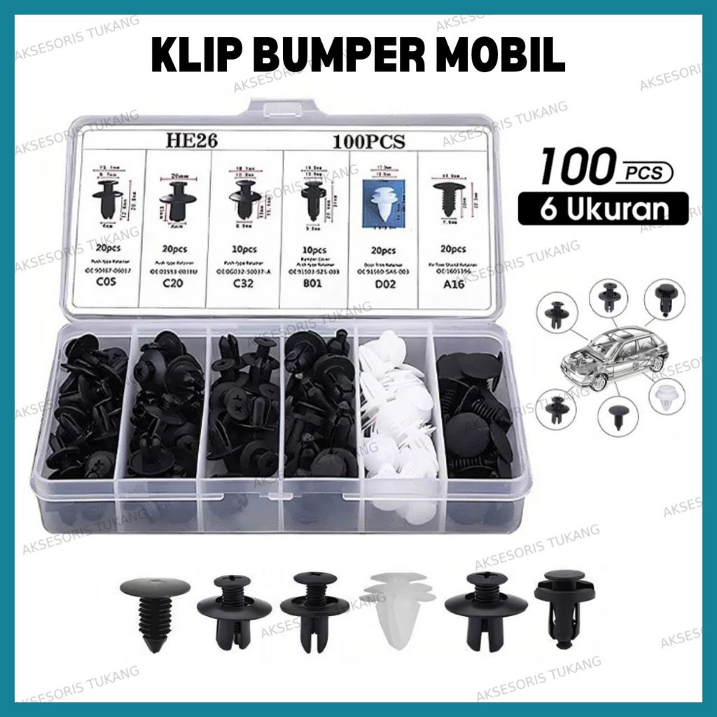 Jual Baut Rivet Mobil Universal 100pcs Klip Bumper Baut Body Plastik ...