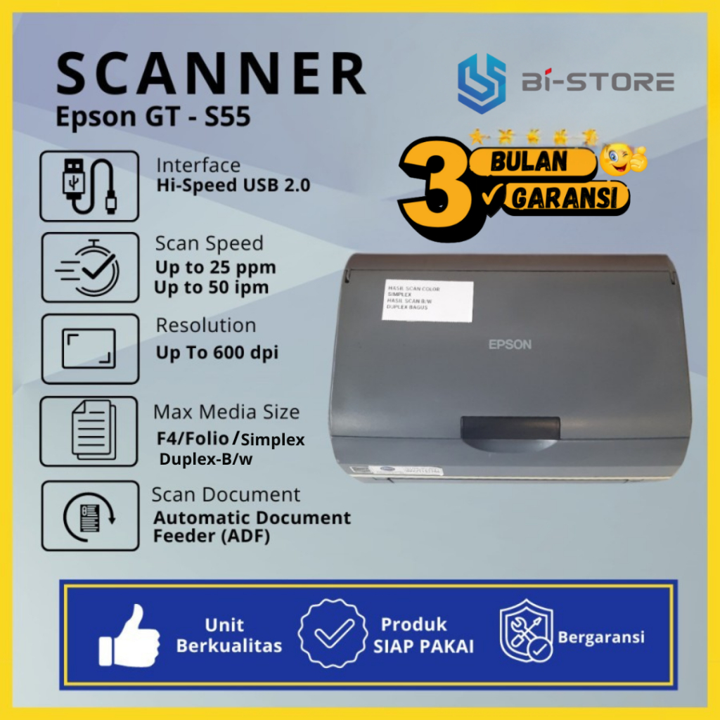 Jual Scanner F4 Epson GT-S55 Kecepatan Scan 25 PPM Kapasitas ADF 75 ...