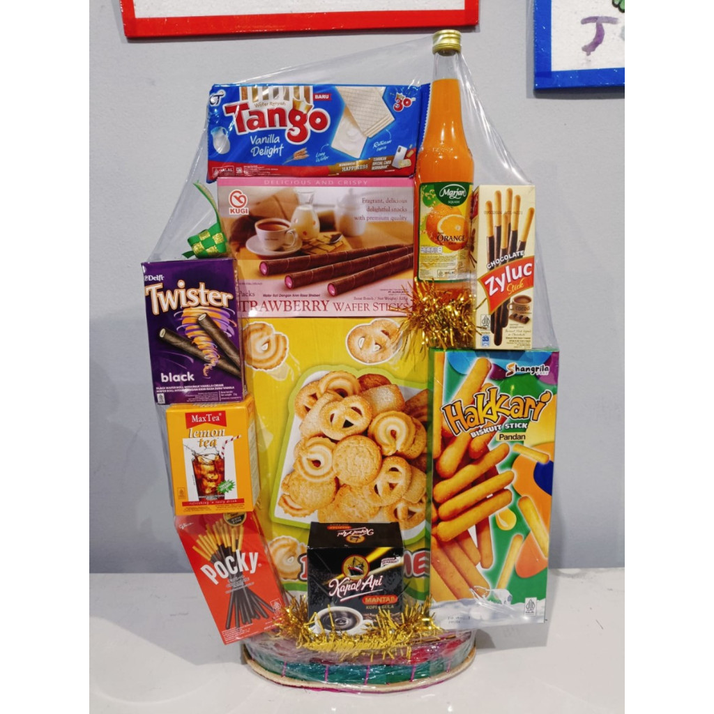 Jual Parcel Lebaran 2025 (3) Isi Makanan Ringan Disusun Cantik Sesuai ...