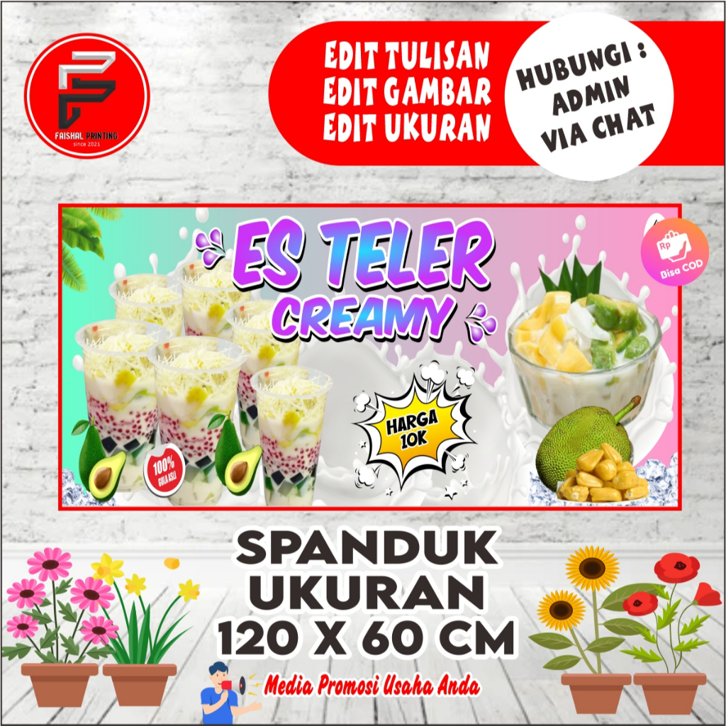 Jual Banner ES TELER, Spanduk ES TELER, ukuran 120x60 cm, COD / Banner ...