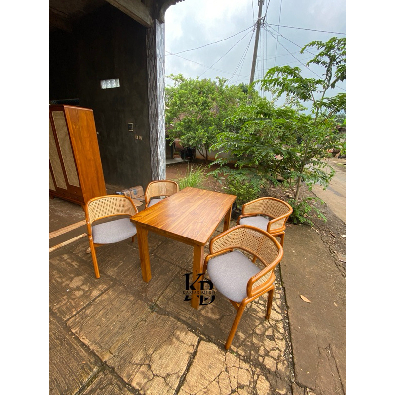 Jual meja makan dan kursi cleopatra tebal top meja 3cm kayu jati | Shopee Indonesia