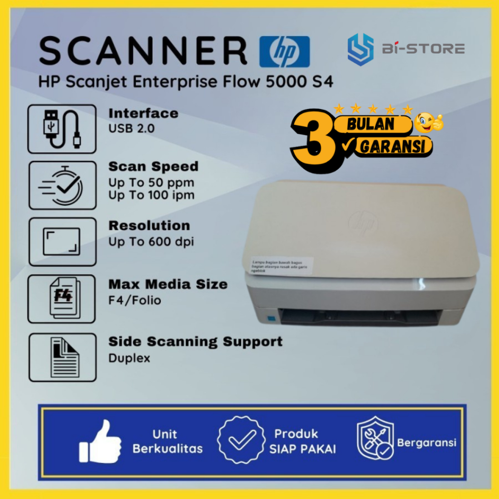 Jual Scanner F4 HP Scanjet Enterprise Flow 5000 S4 Scan Cepat Hingga 50 ...