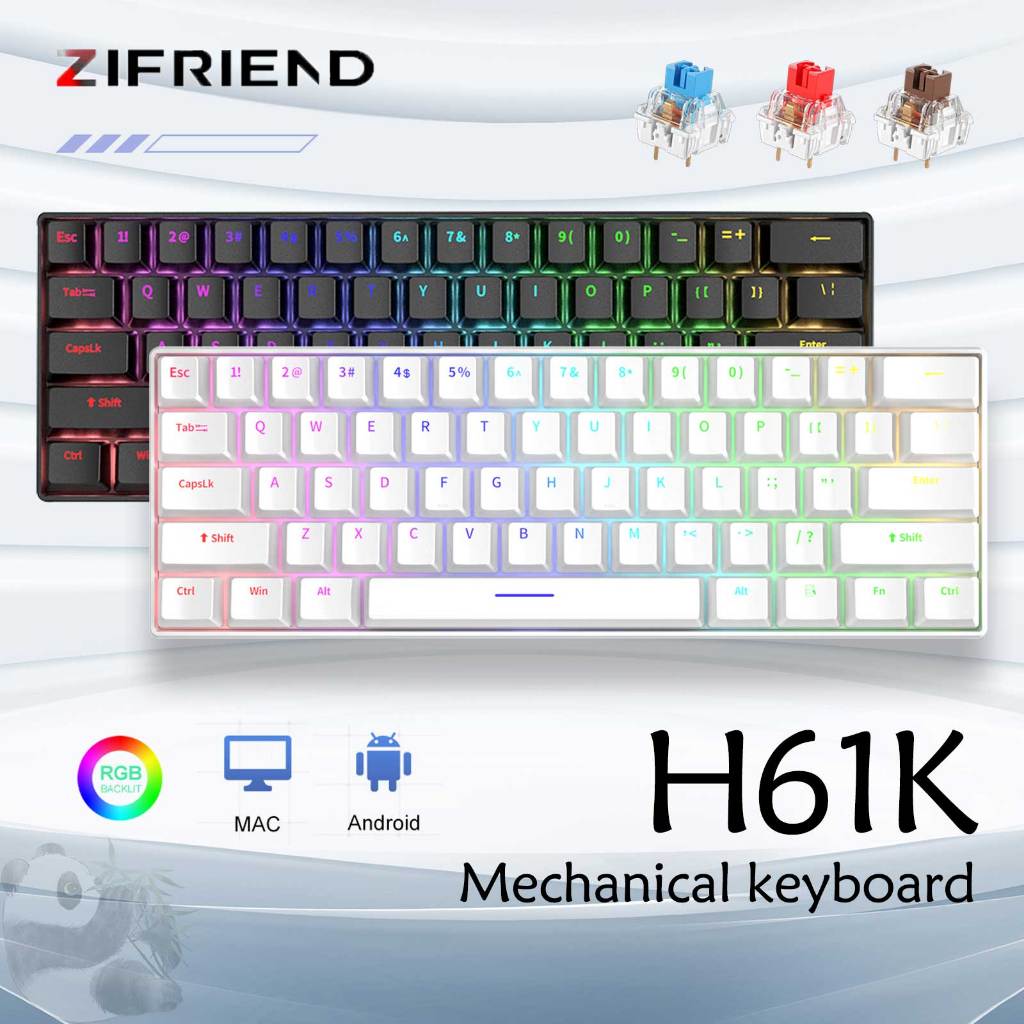 Jual ZIFRIEND H61K Rainbow Backlight Mechanical Keyboard Brown Red Blue Switch Wired Small Game ...