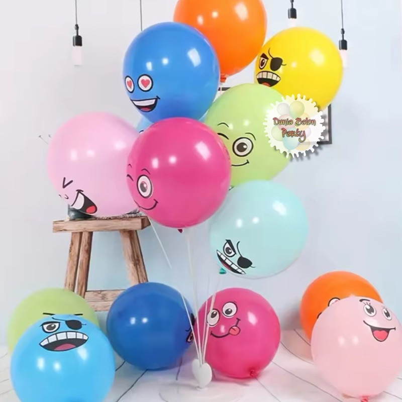 Jual Balon Latex Emoticon Mix / Balon Emoji Warna Warni 12inch ( 100pcs ...