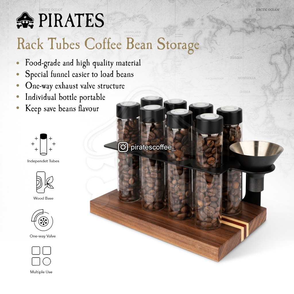 Jual Pirates Coffee Bean Rack Tube Storage with 8 set Tubes One Way ...