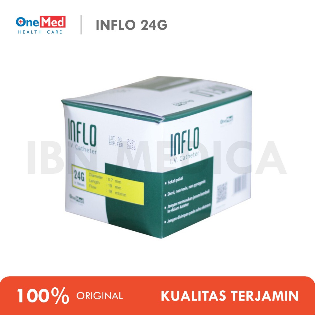 Jual Infloo IV Catheteer 24G OneMed / Inflo 24G Non Wing - OneMed ...