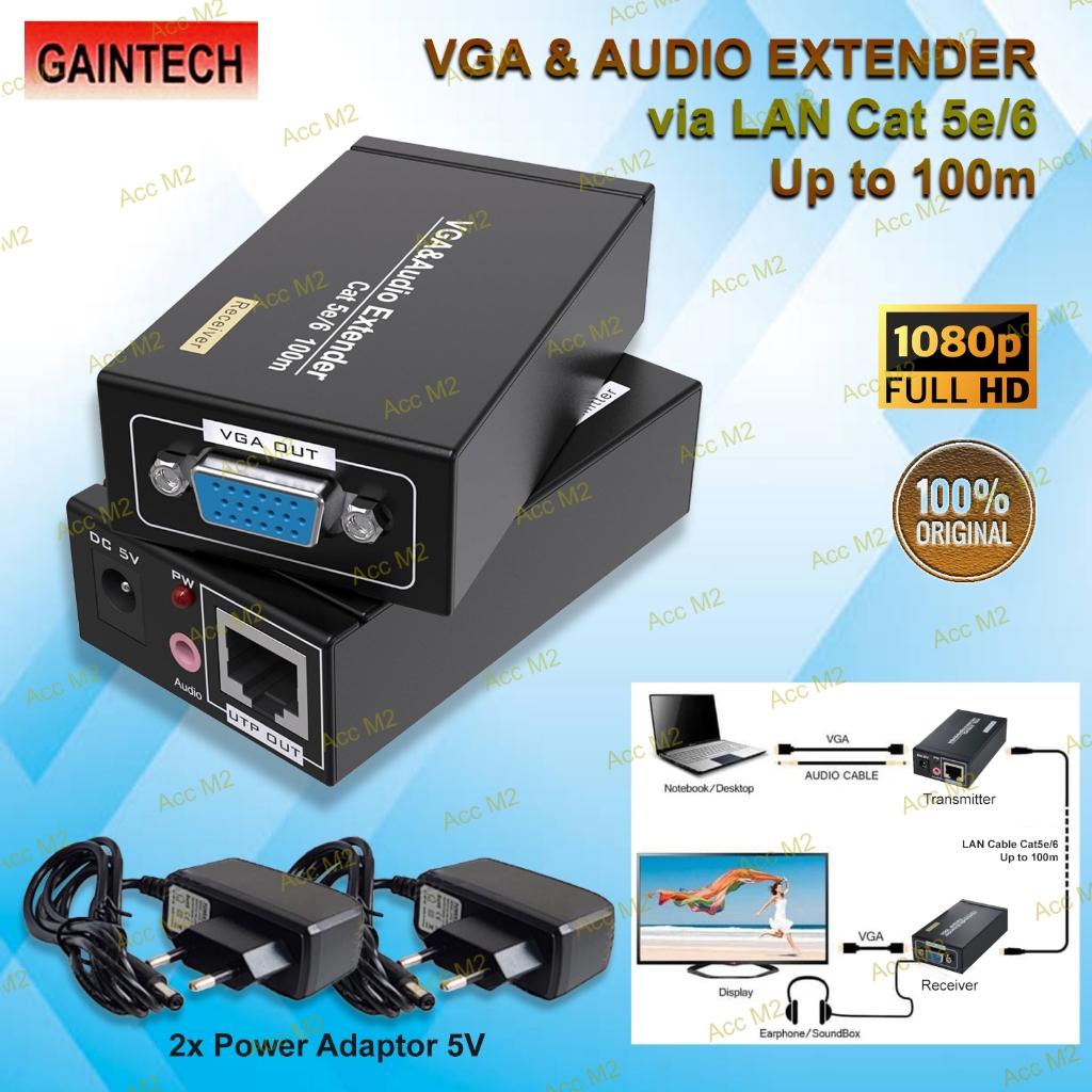 Jual VGA + Audio Extender Via Kabel LAN CAT5e/CAT6 up to 100 Meter | Shopee Indonesia