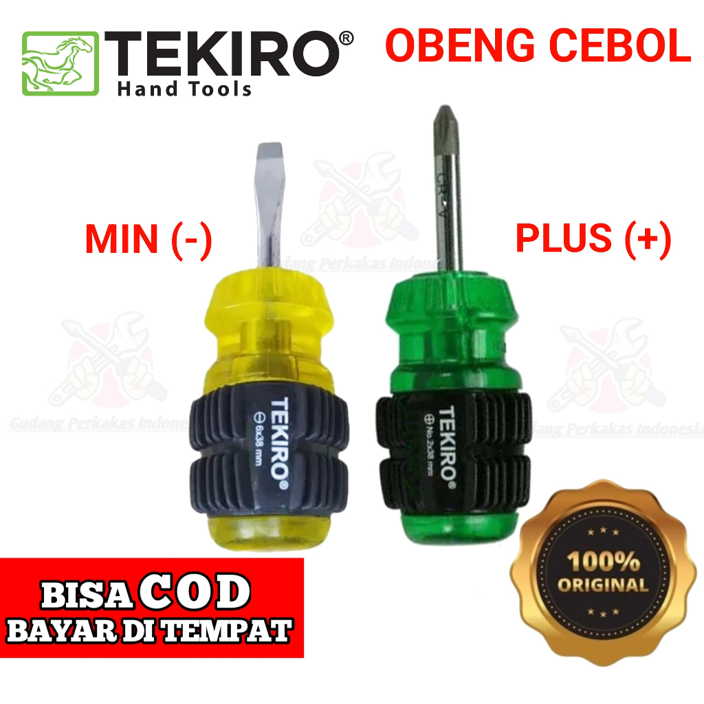 Jual OBENG CEBOL TEKIRO GAGANG KARET PLUS (+) MIN (-) 38MM / TEKIRO ...