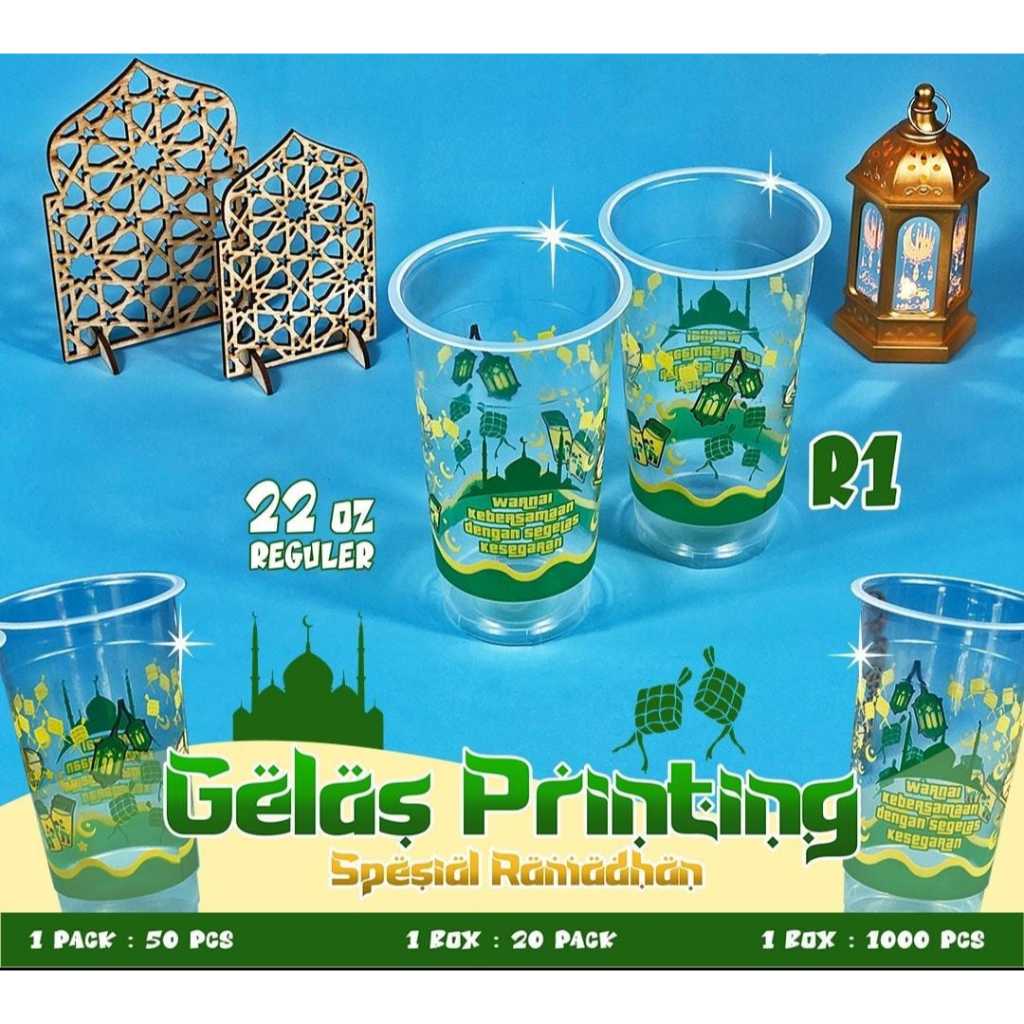 Jual CUP 22oz MOTIF RAMADHAN isi 50pcs / Cup Es Teh Jumbo 660ml / Cup ...