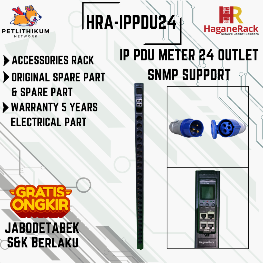 Jual IP PDU Rack Meter 24 Outlet Germany Socket 32A industrial plug 2P ...