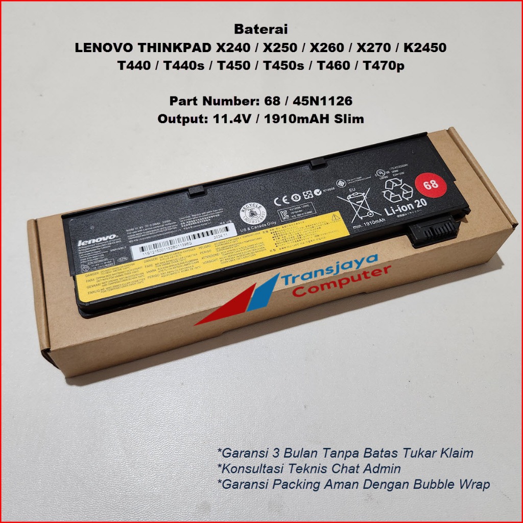 Jual Baterai Battery Laptop Lenovo Thinkpad L450 L450S L460 S440 S540 ...