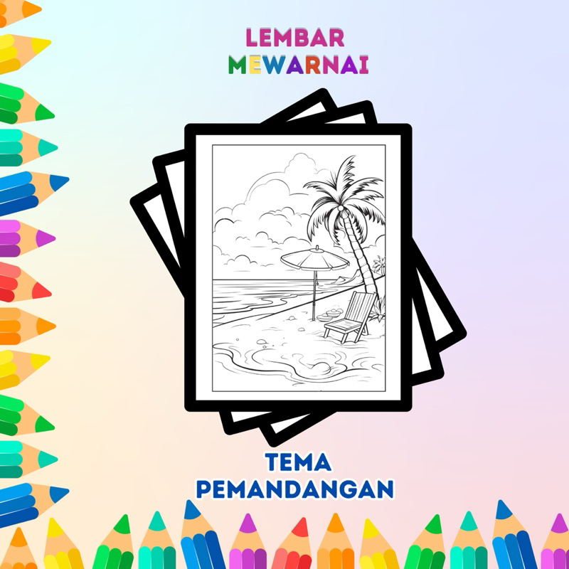 Jual 20 Lembar Gambar Mewarnai Anak Tema Pemandangan | Coloring Book ...