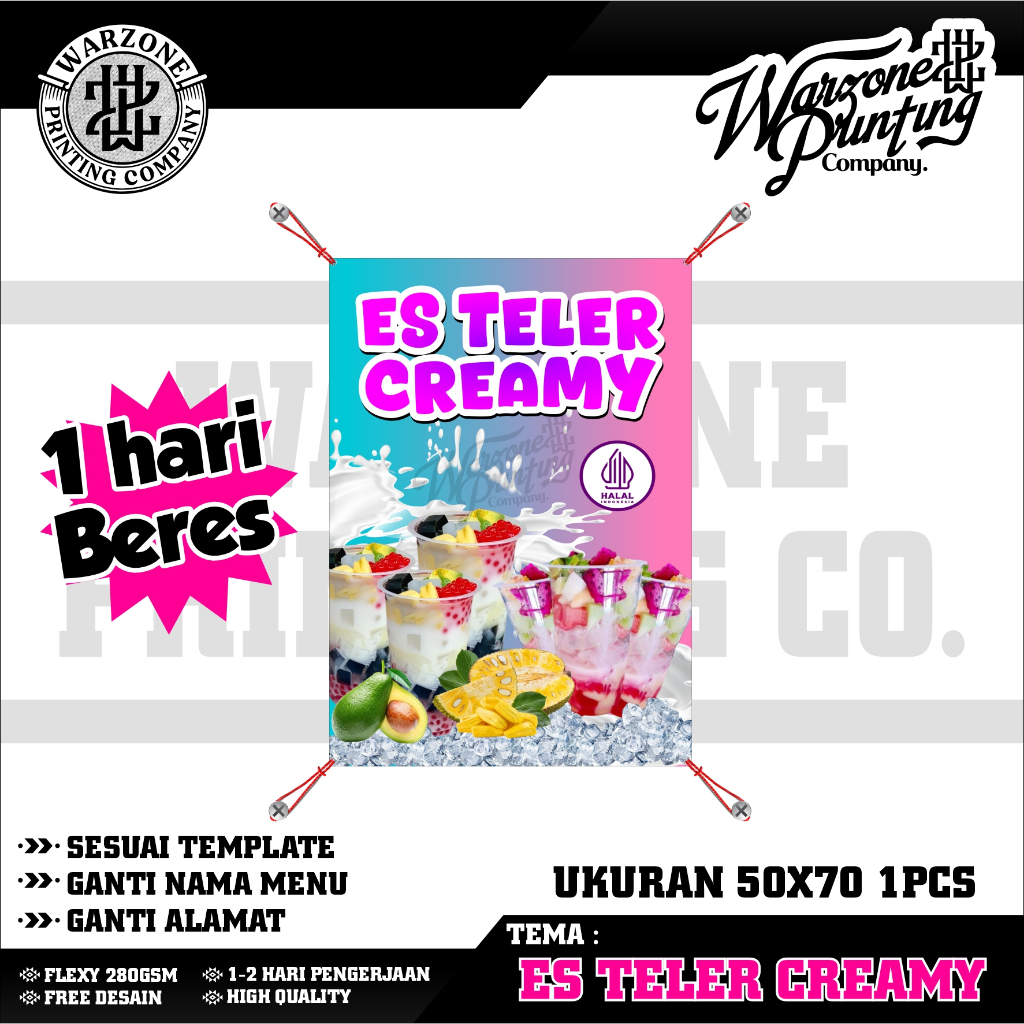 Jual SPANDUK BANNER ES TELER CREAMY UKURAN 50X70,60X90 ES TELER VIRAL ...