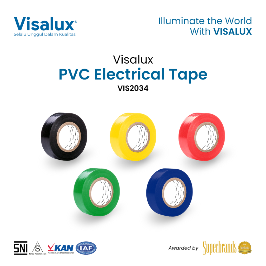 Jual Visalux PVC Electrical Tape / Isolasi Kabel - Hitam, Kuning, Hijau ...