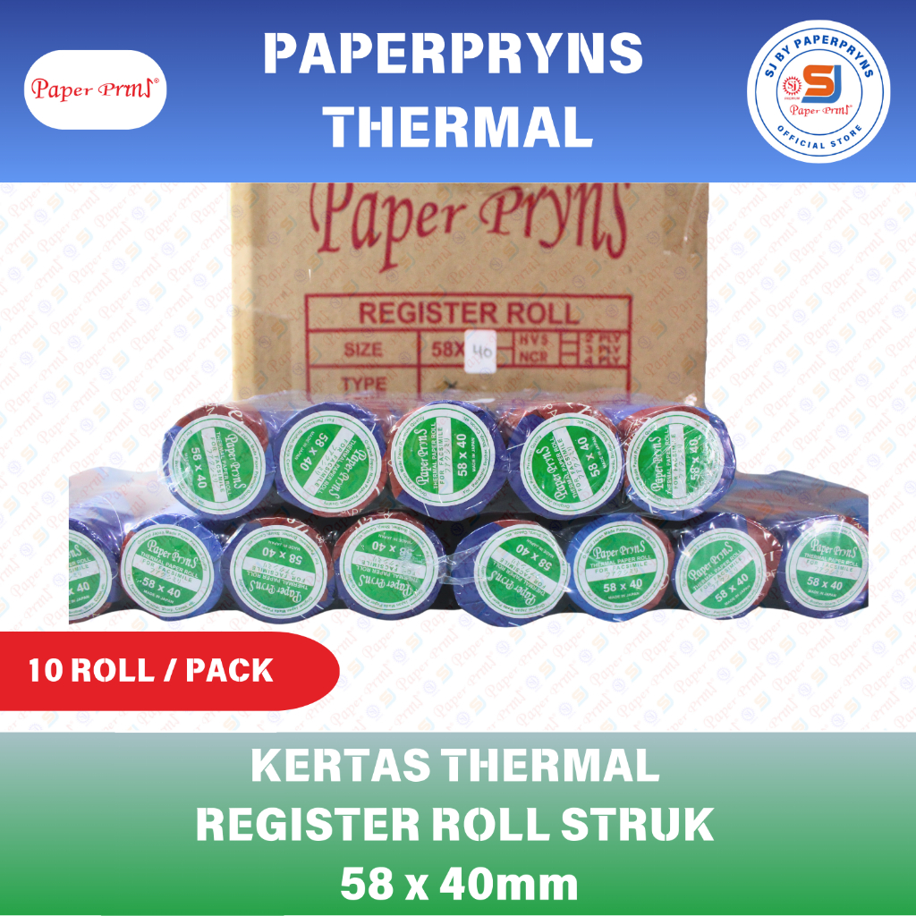 Jual PAPERPRYNS Kertas Thermal Register Roll Struk 58 x 40mm - 1 PACK ...