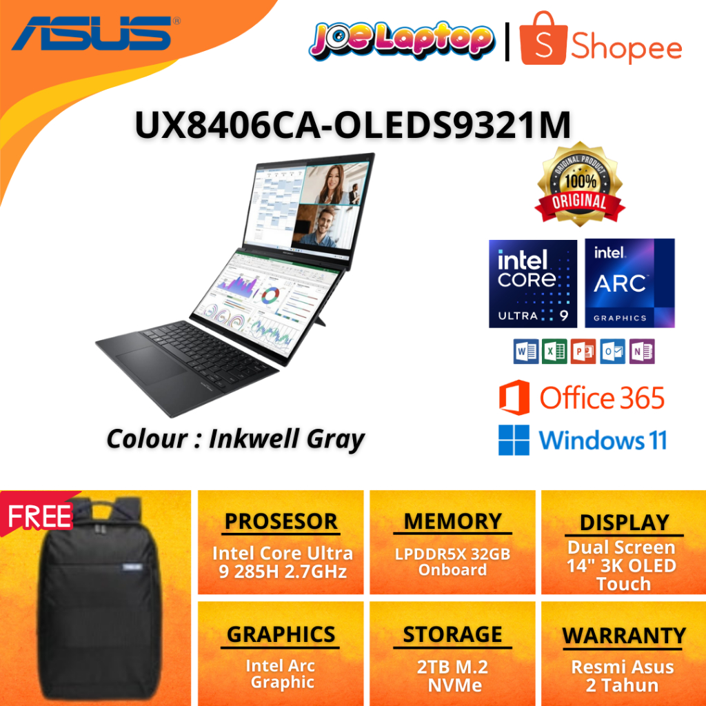 Jual Asus UX8406CA-OLEDS9321M Inkwell Gray Ultra 9 285H Win11 OHS ...