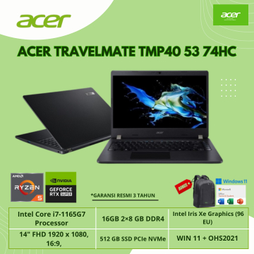 Jual Acer Travelmate TMP40 53 74HC i7 1165G7/16GB/512GB SSD/14" FHD/W11 ...