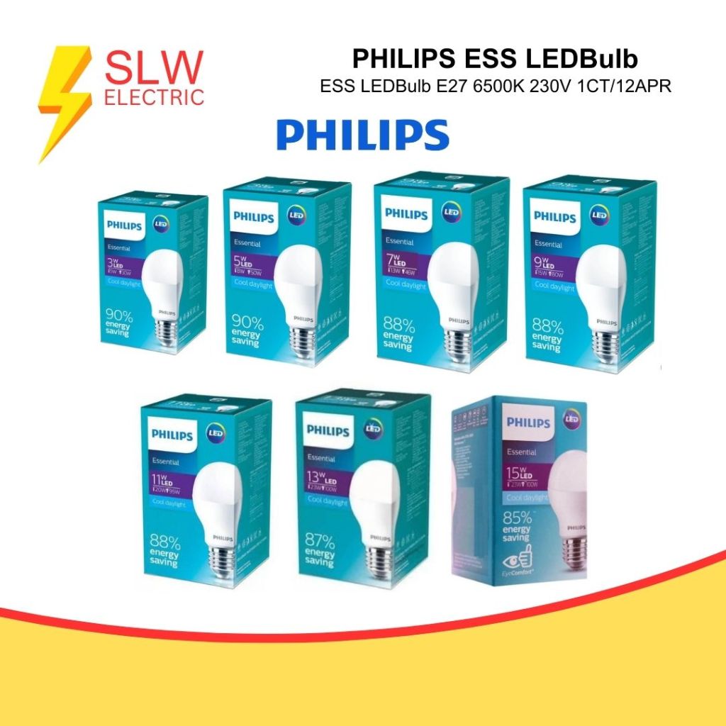 Jual PHILIPS LED BULB BOHLAM ESSENTIAL LED 3W 5W 7W 9W 11W 13W 15W 6500K | Shopee Indonesia