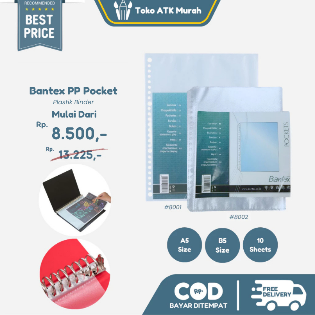 Jual Bantex PP Pockets A5 / B5 ( 10 Sheets ) A5 - 20 Holes #8002 / B5 ...