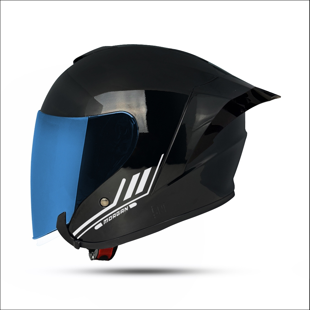 Jual Helm Half Face MJM MORGAN | Hitam Glosy Spoiler Visor Blue | Helm ...
