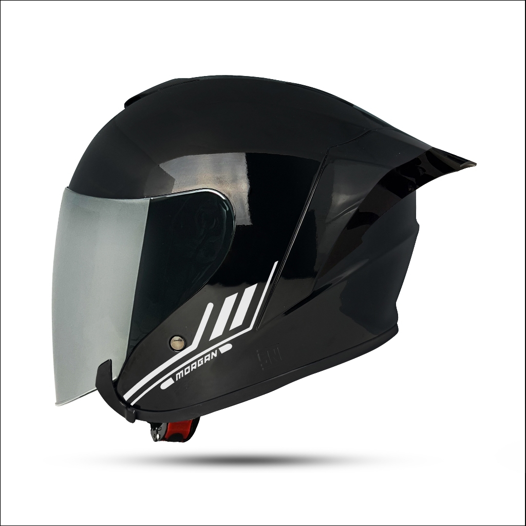 Jual Helm Half Face Mjm Morgan Hitam Glossy Paket Ganteng Spoiler Kaca ...
