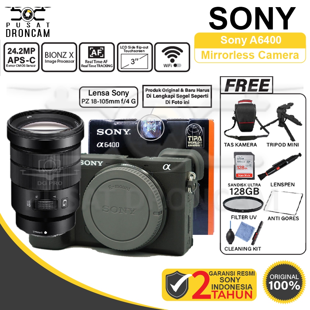 Jual SONY ALPHA A6400 BODY with E 35MM F1.8 - FE 50MM F1.8 - E PZ 18-105MM | Shopee Indonesia