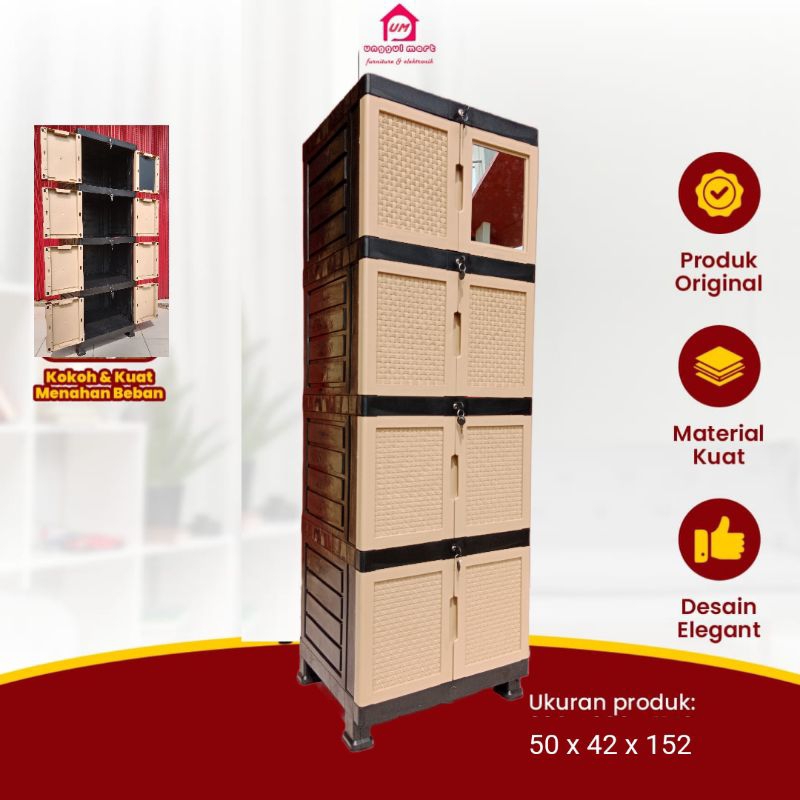 Jual Lemari plastik penyimpanan pakaian susun 4 kaca + kunci akako club ...