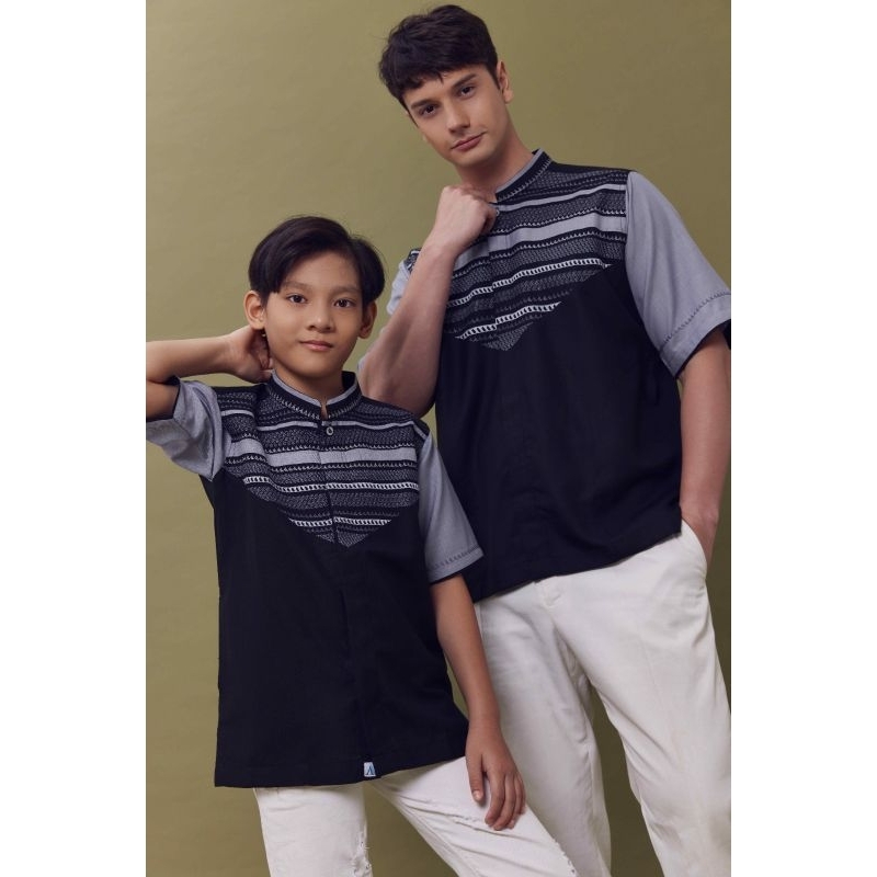 Jual AL-ACHWAN KENZIE BLACK MIX GREY BAJU KOKO COUPLE AYAH & ANAK ...