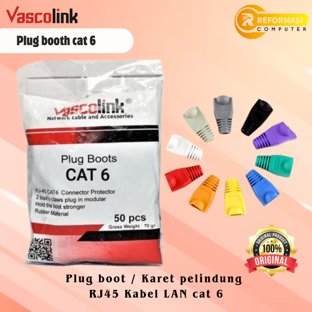 Jual VASCOLINK PLUGBOOT Isi 50 Pcs/Karet Konektor UTP RJ45/Plug Boot ...