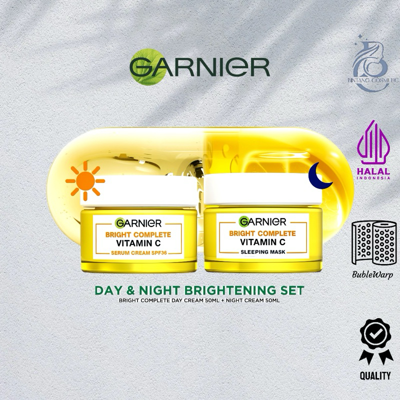 Jual Garnier Bright Complete Vitamin C Serum Cream 50ml | Day Cream spf 30 | Night Sleeping mask ...