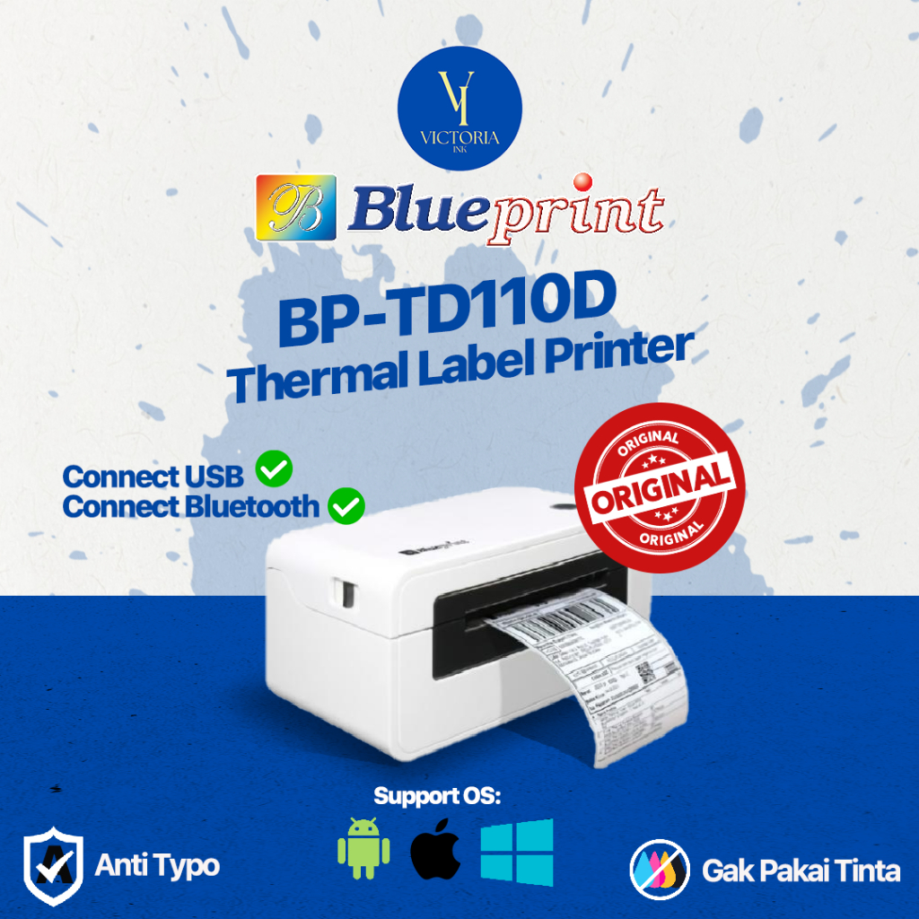 Jual Barcode Printer Thermal Label Resi Pengiriman A6 Blueprint TD110D Bluetooth Printer Stiker ...