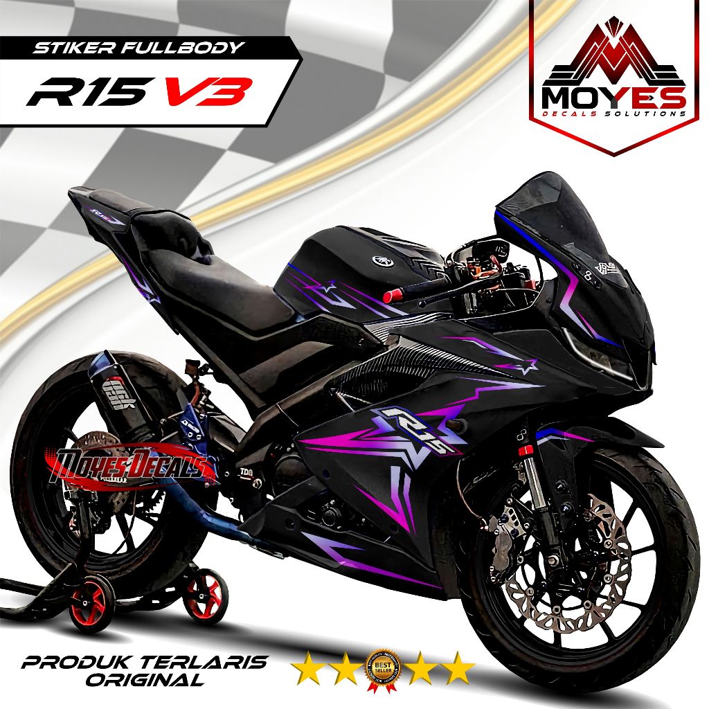 Jual Sticker Fullbody / Decal Stiker R15 V3 Motif Hitam Bintang List ...