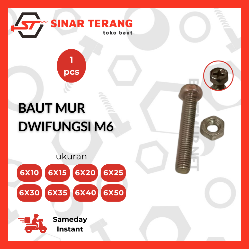 Jual Baut Mur Dwifungsi M6 - Baut Mur Aki - Dwifungsi Kunci 10 - Baut Hexa Kuning | Shopee Indonesia