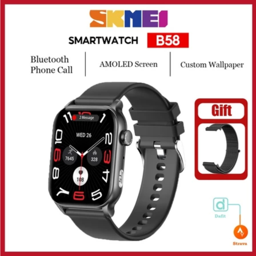 Jual SKMEI B58 smartwatch pria AMOLED Full Touch Screen Pemantauan SpO2 ...