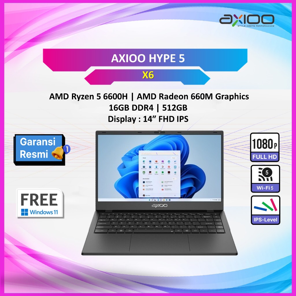 Jual AXIOO HYPE 5 AMD X6 RYZEN 5 6600H 16GB 512GB W11 14.0FHD IPS BLIT ...