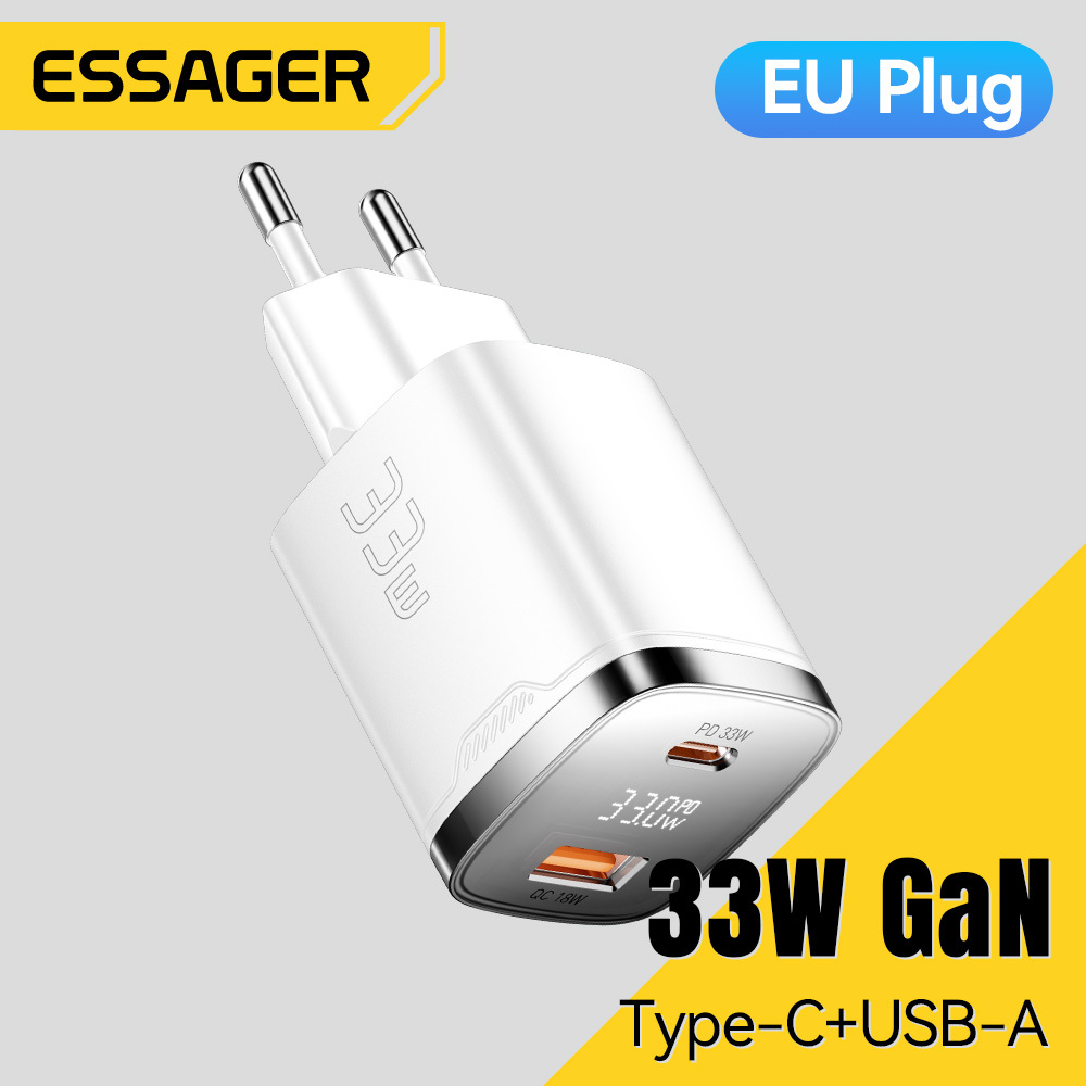 Jual ESSAGER EU 33W GaN USB tipe C Charger Digital Display PD Pengisian cepat untuk iP16 15 14 ...