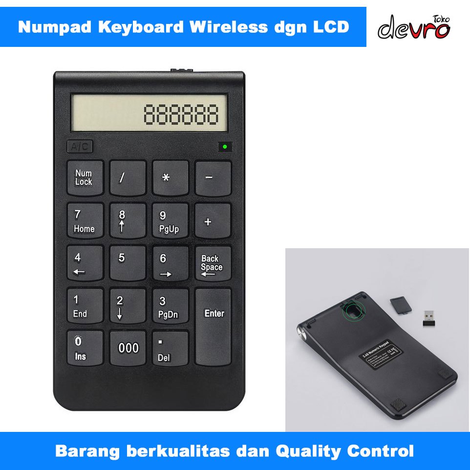 Jual Keyboard Numpad Angka Wireless Dgn LCD Display - Numeric Keypad ...