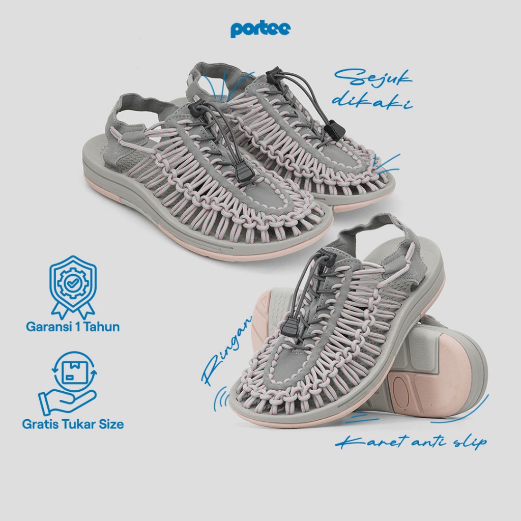 Jual Sandal Wanita Portee Loom Sandal Grey Pink Sandal Outdoor Sandal ...
