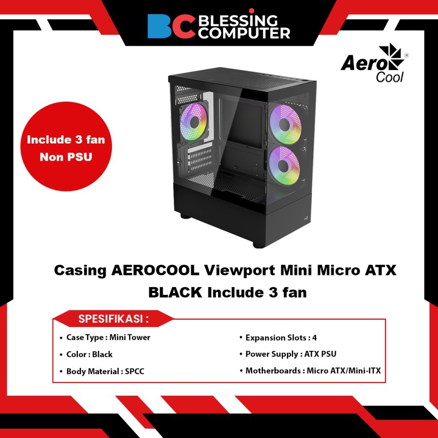 Jual Casing AEROCOOL Viewport Mini Micro ATX BLACK Include 3 fan ...