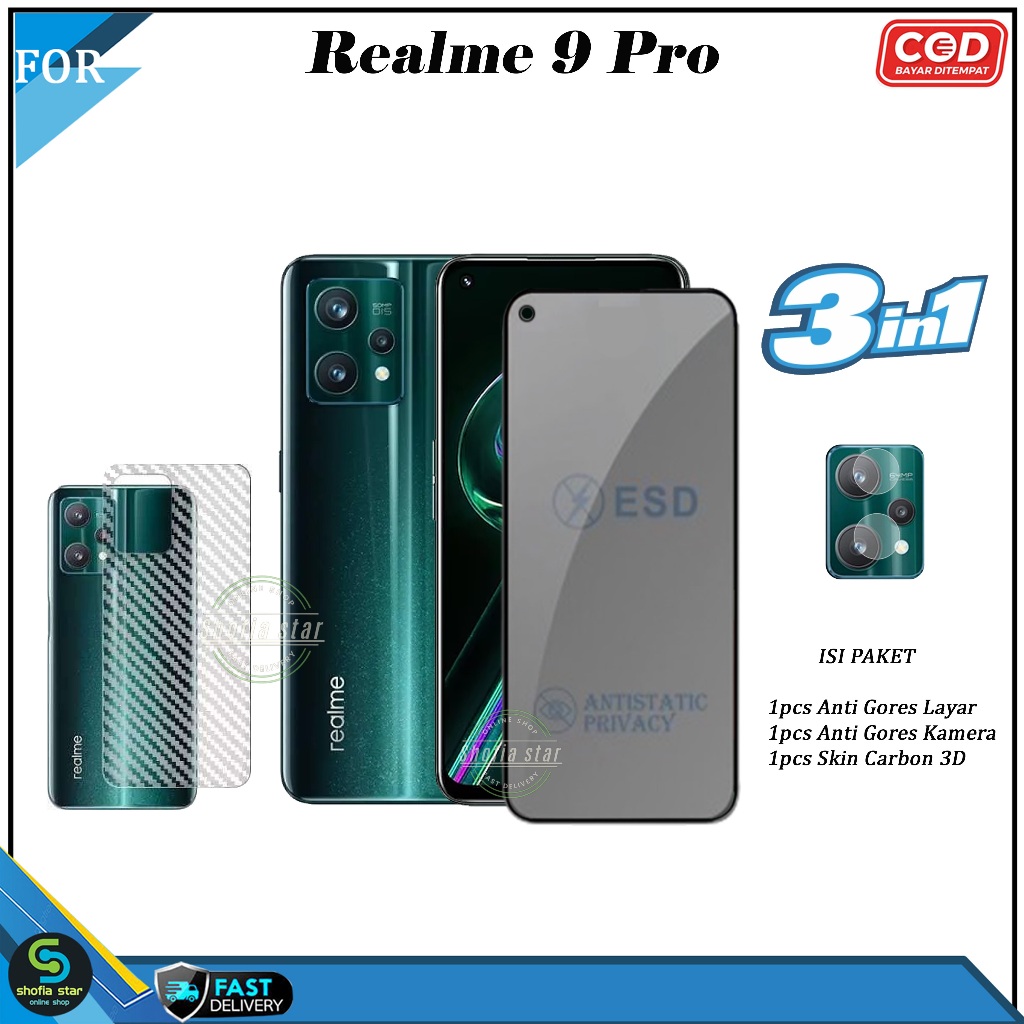 Jual Promo 3in1 Tempered Glass Esd Spy Realme 9 Pro 9 Pro Plus Anti ...
