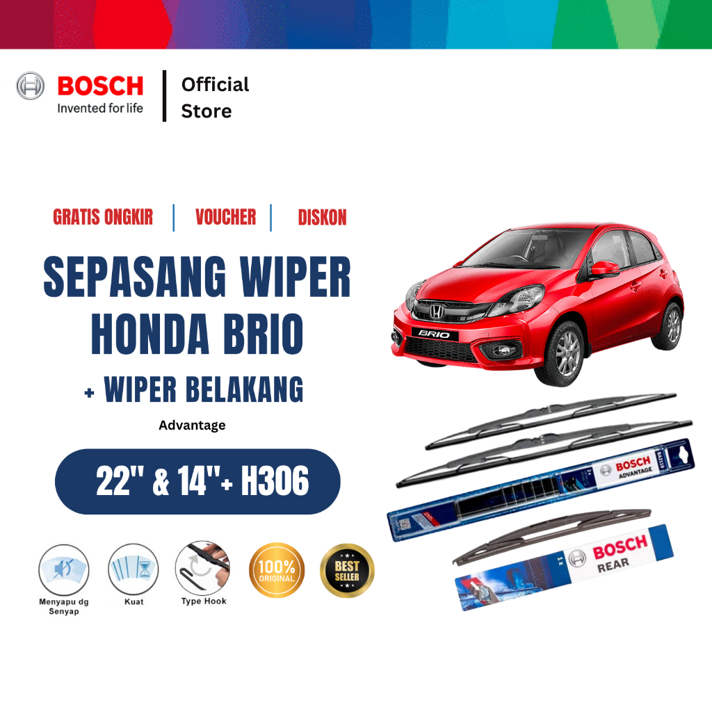 Jual Bosch Wiper Depan dan Belakang Kaca Mobil Honda Brio Advantage 22 - 14 Inci dan H306 ...