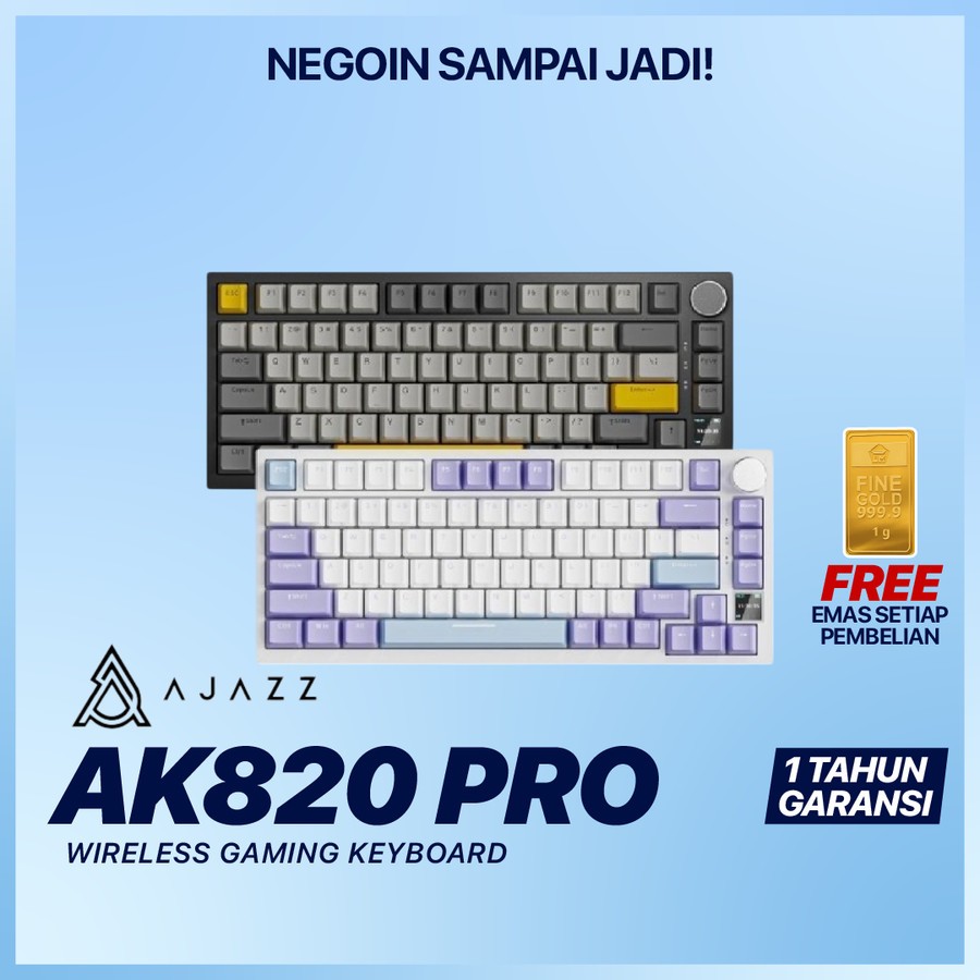 Jual Ajazz AK820 GTS Pro 75% 3mode Connection - Mechanical Keyboard | Shopee Indonesia