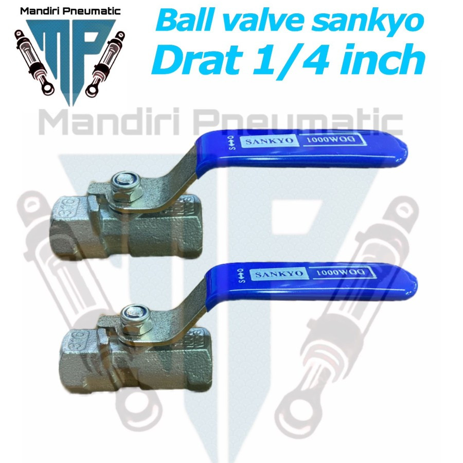 Jual Kran air ball valve stainless steel 316 sankyo 1/4”(inch) | Shopee Indonesia