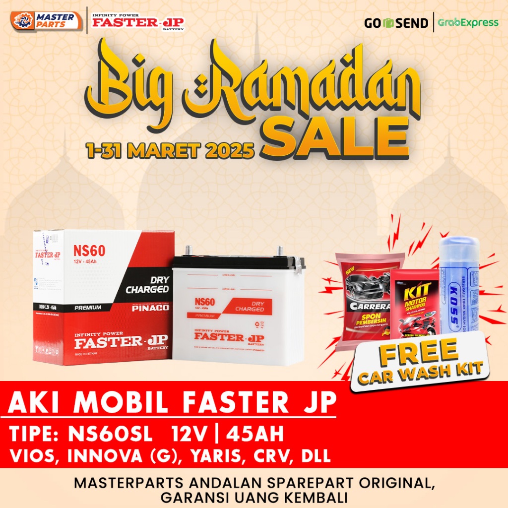 Jual Aki Mobil Faster JP NS60LS 12V 45Ah untuk Vios, Innova (G), Yaris, CRV, DLL | Shopee Indonesia