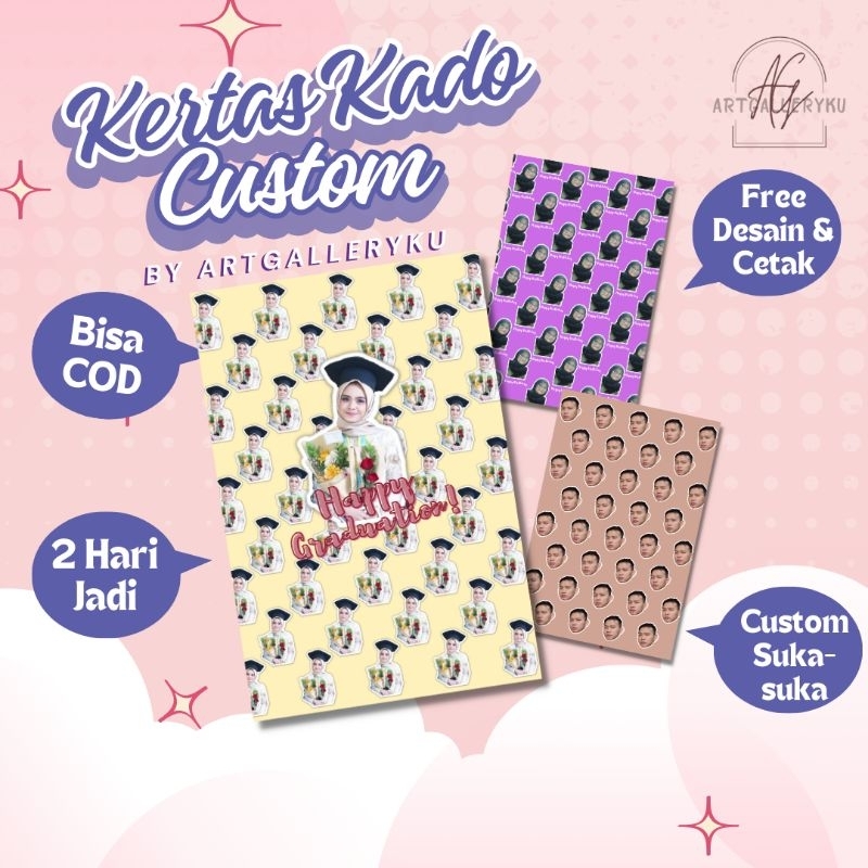 Jual Custom Kertas Kado Wrapping Paper Gambar Muka Suka-Suka Pattern ...
