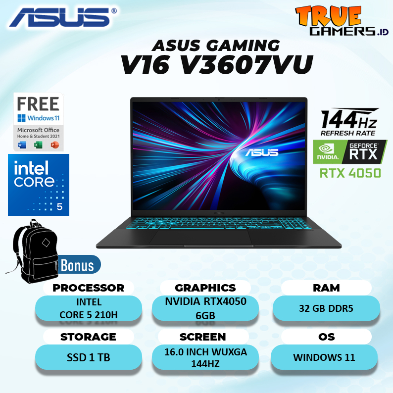Jual Laptop Gaming Asus V16 V3607VU RTX4050 6GB CORE 5 210H 32GB 1TB ...
