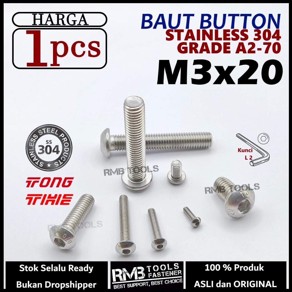 Jual Baut L Button M3 x 20 Panjang 2cm Stainless Steel SUS 304 Grade A2-70 Kunci L2 M3 / Baut L ...