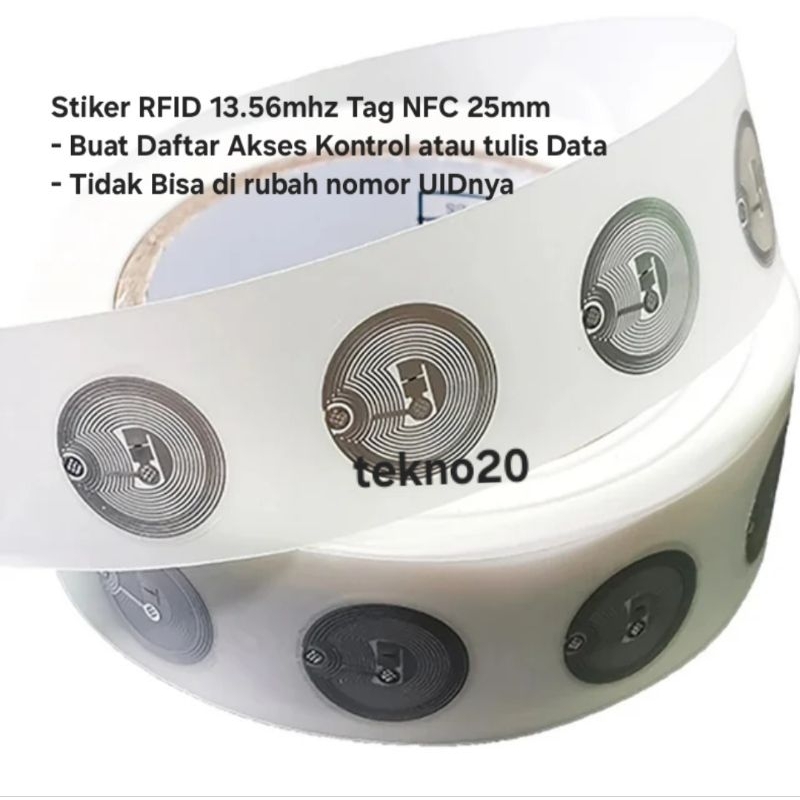 Jual Stiker RFID 13.56Mhz 1K NFC 25mm / Sticker RFID 13.56 Mhz IC NFC 25mm for Access Control ...